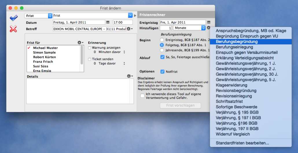 Fristen – timesensor OFFICE
